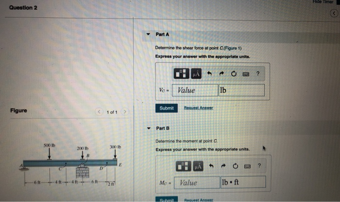 Solved Hide timer Question 2 Part A Determine the shear | Chegg.com