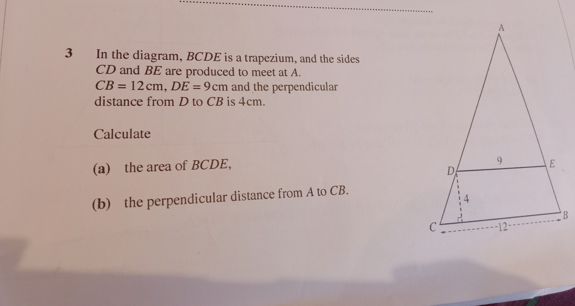 Solved 3 ﻿In the diagram, BCDE is a trapezium, and the sides | Chegg.com