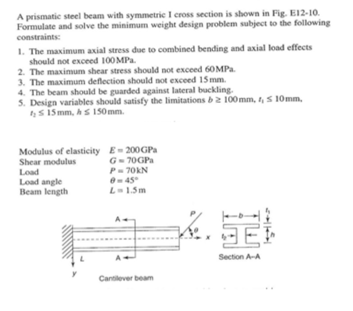 A prismatic steel beam with symmetric I cross section | Chegg.com