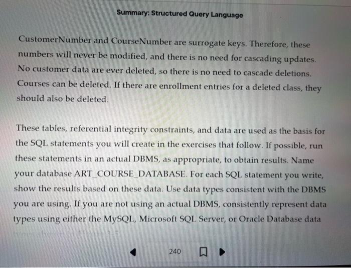 Solved The following is a set of tables for the Art Course | Chegg.com