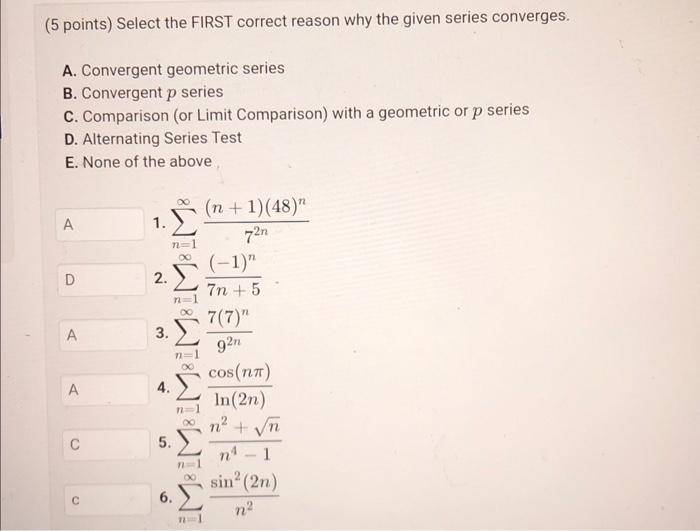 Solved (5 points) Select the FIRST correct reason why the | Chegg.com