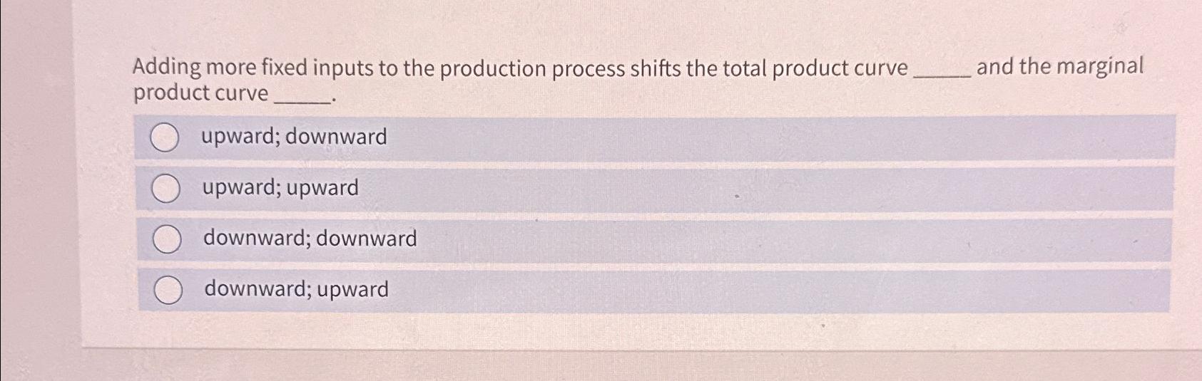 Solved Adding more fixed inputs to the production process | Chegg.com