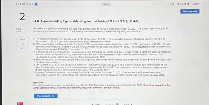 Solved E4-8 (Algo) Recording Typical Adjusting Journal | Chegg.com