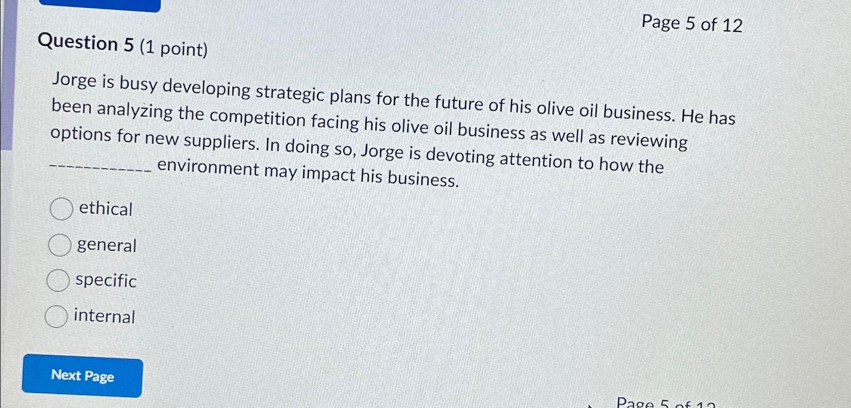 Solved Page 5 ﻿of 12Question 5 (1 ﻿point)Jorge is busy | Chegg.com