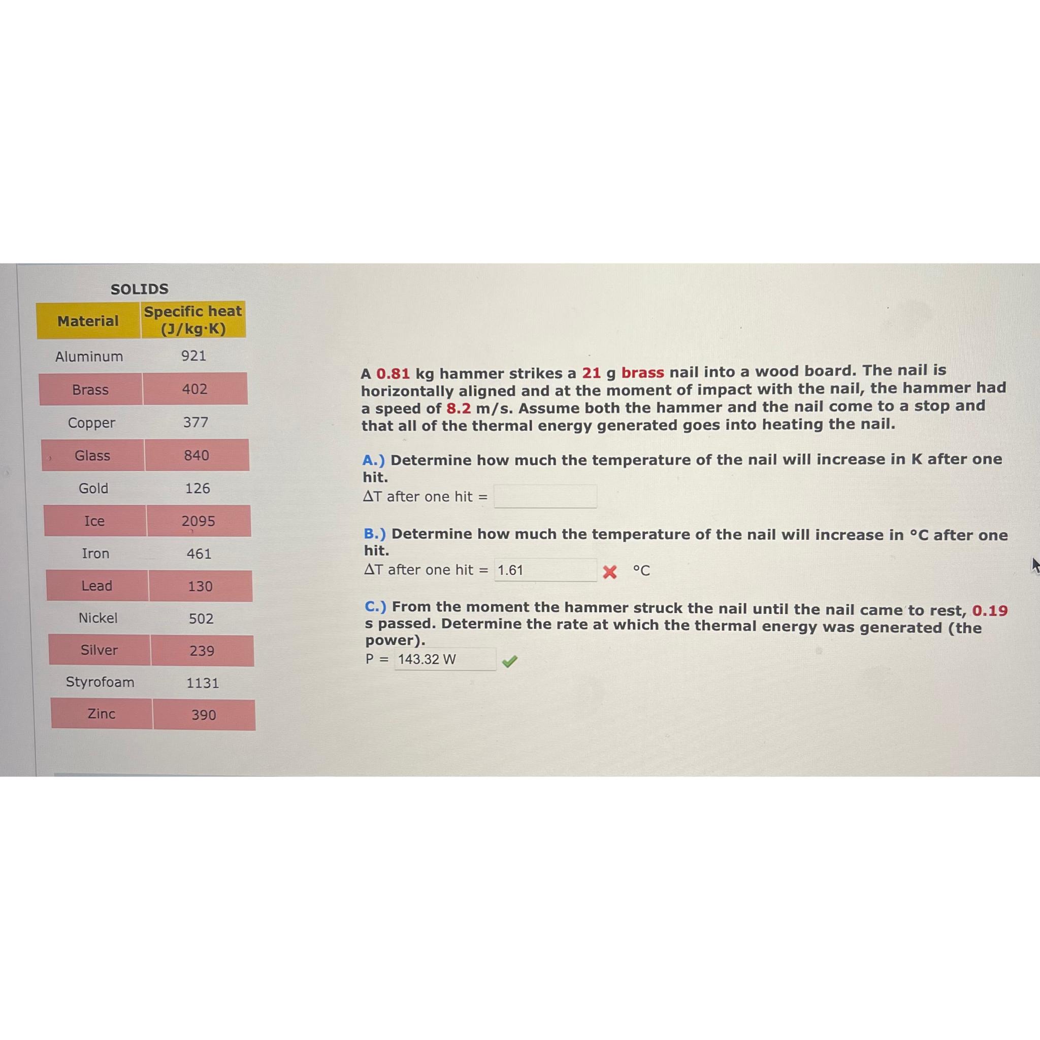 Solved SOLIDS\table[[Material,\table[[Specific | Chegg.com
