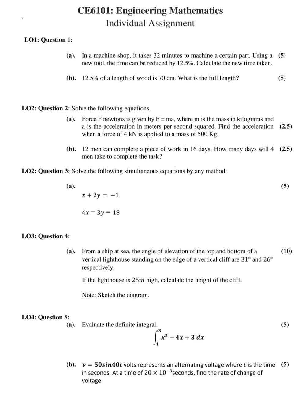 Solved CE6101: Engineering Mathematics Individual | Chegg.com