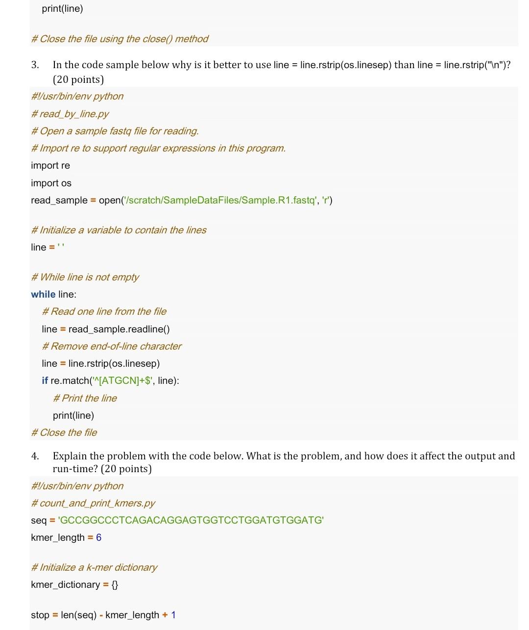 Solved 1. What does the second print(kmer) do in the code | Chegg.com