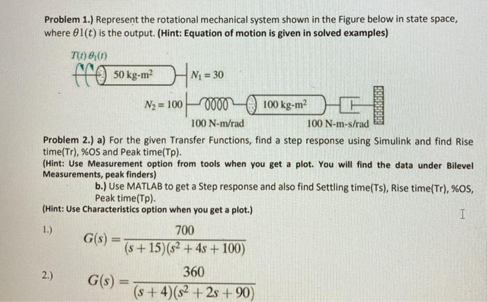 Solved Problem 1.) Represent the rotational mechanical | Chegg.com