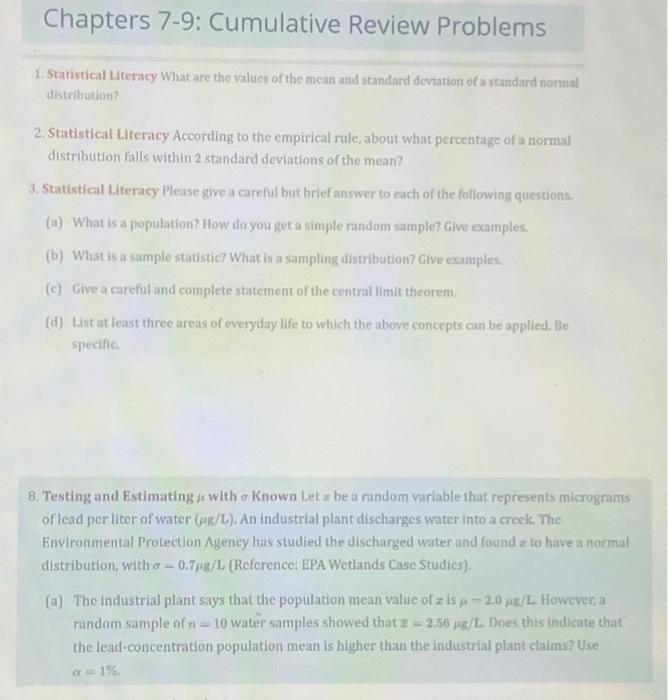 Solved Chapters 7-9: Cumulative Review Problems 1. | Chegg.com