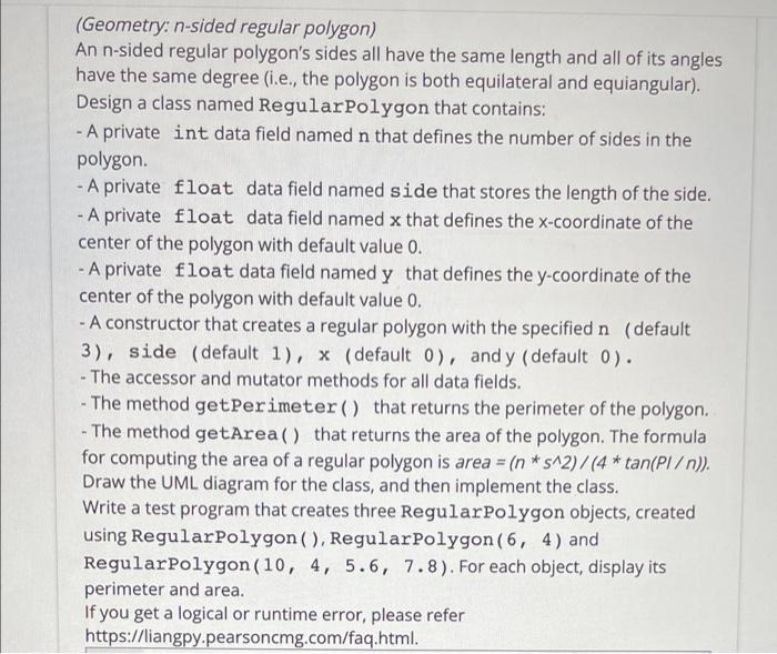 Solved (Geometry: n-sided regular polygon) An n-sided | Chegg.com
