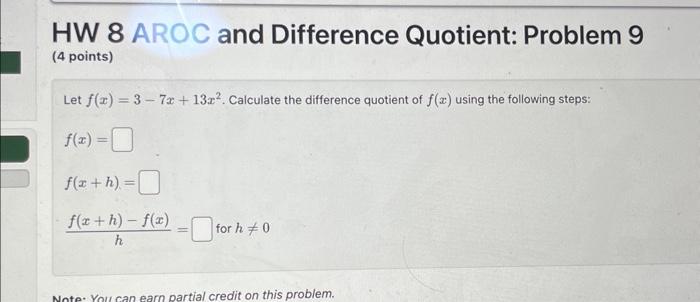 Solved HW 8 AROC and Difference Quotient: Problem 9 (4 | Chegg.com