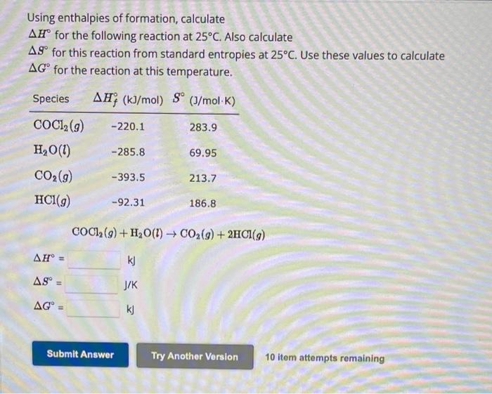 Solved Using enthalpies of formation, calculate ΔH∘ for the | Chegg.com