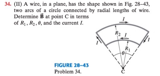 Solved 34. (II) A wire, in a plane, has the shape shown in | Chegg.com