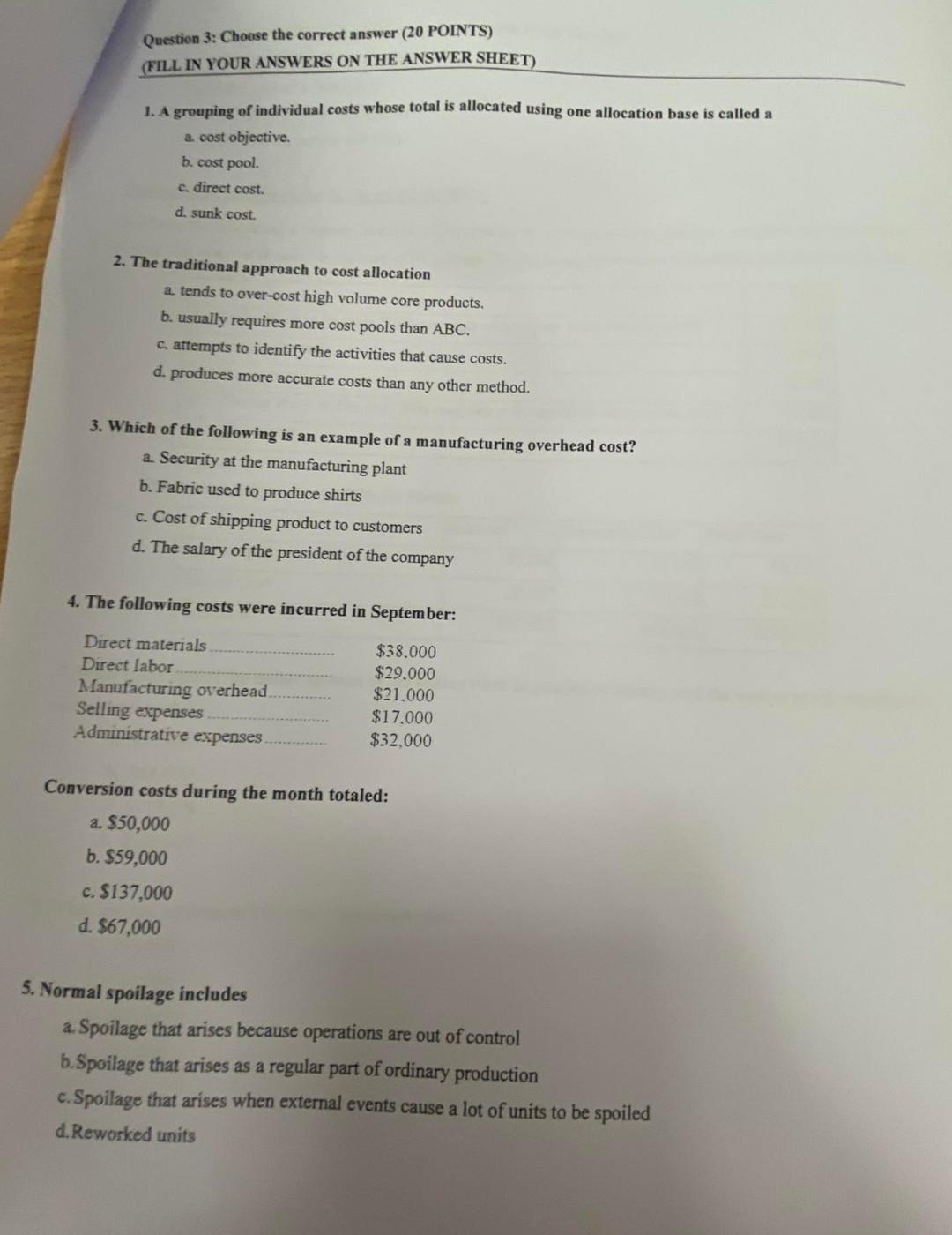 Solved Question 3: Choose the correct answer (20 POINTS) | Chegg.com