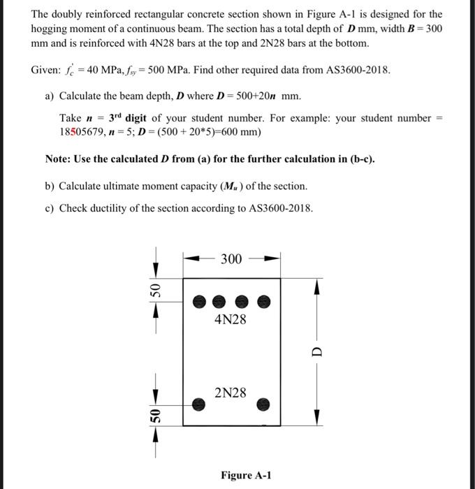 Solved The doubly reinforced rectangular concrete section | Chegg.com