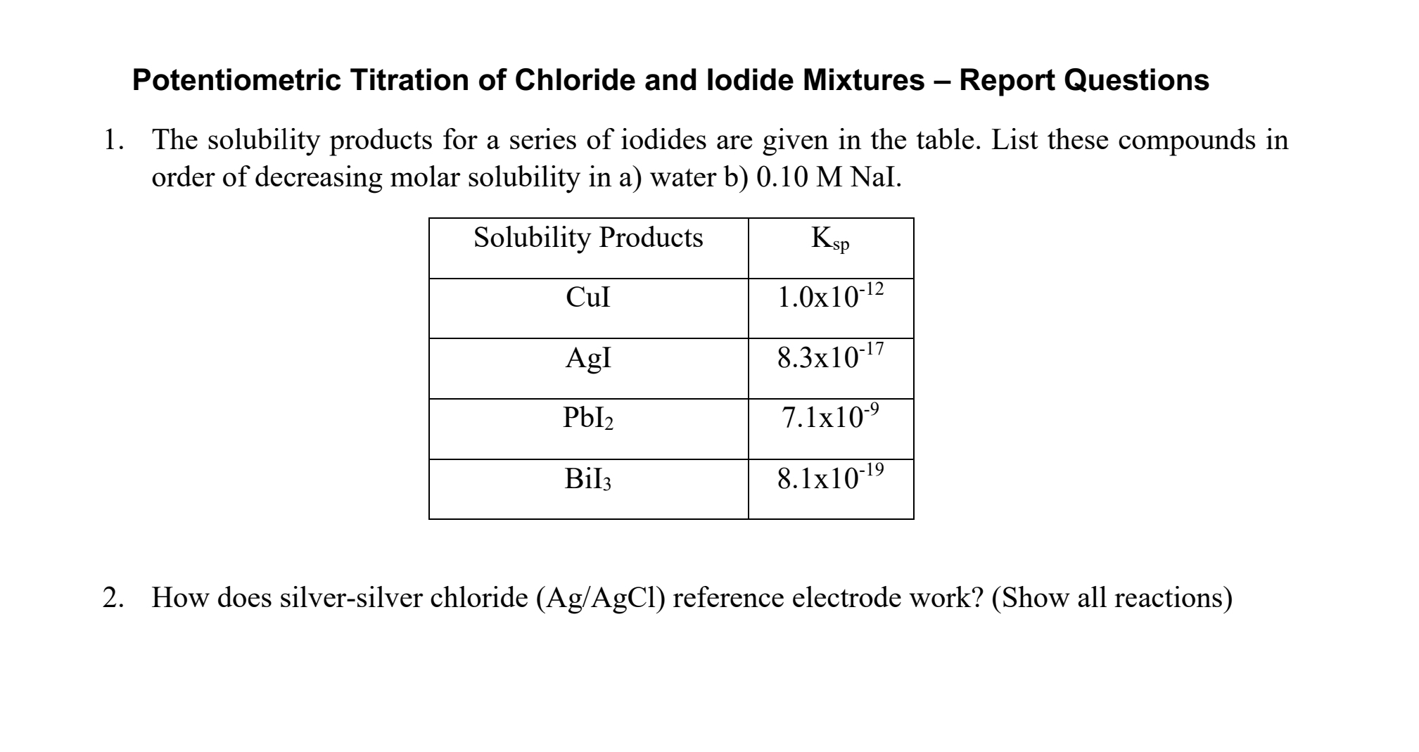Solved Potentiometric Titration of Chloride and lodide | Chegg.com
