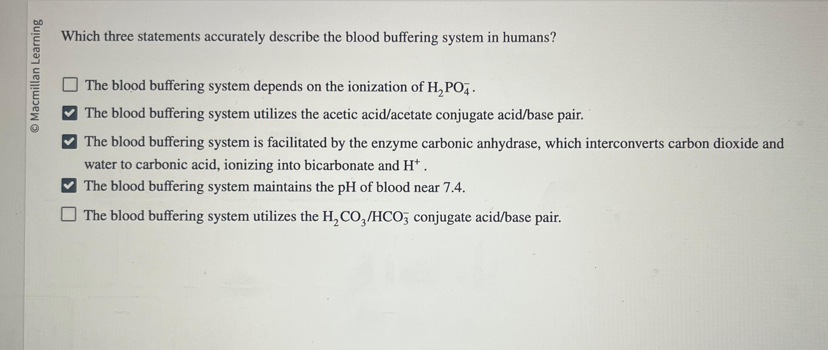 Solved The blood buffering system depends on the ionization | Chegg.com