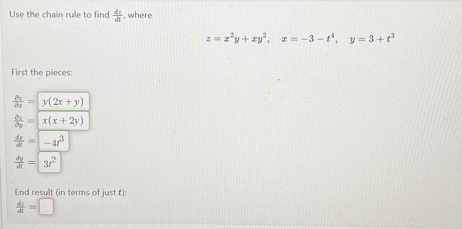 Solved Use the chain rule to find dzdt, | Chegg.com