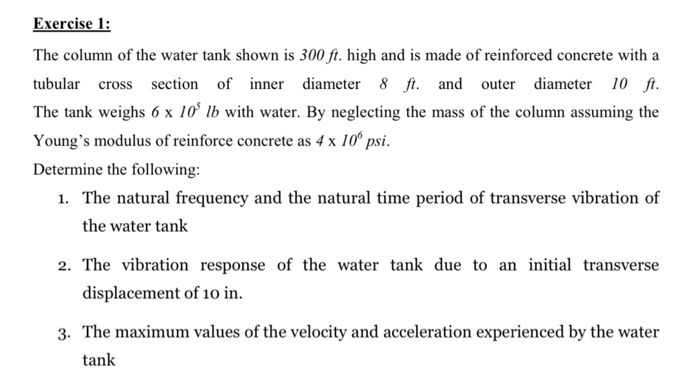 Solved Exercise 1: The column of the water tank shown is 300 | Chegg.com