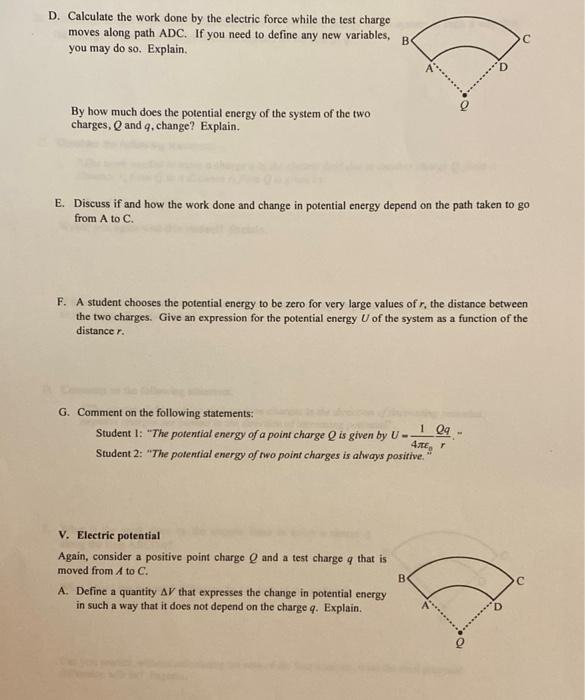 Solved D. Calculate the work done by the electric force | Chegg.com