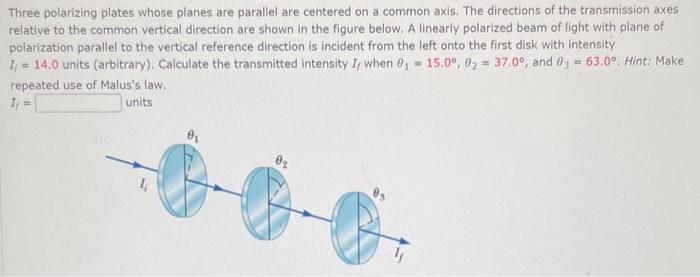 Solved Three polarizing plates whose planes are parallel are | Chegg.com