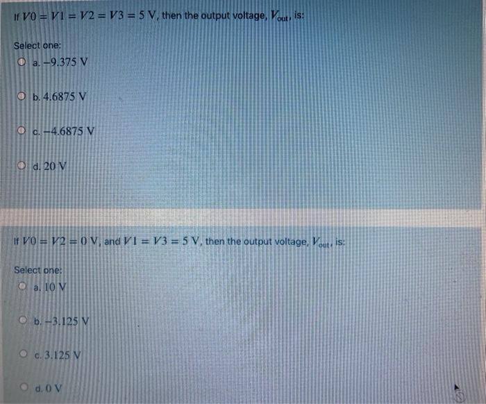 Solved 8*R1 VO 4*R1 V1 2*R1 V2 R1 R1/2 V3 Vout + OV Select | Chegg.com
