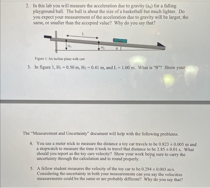 Solved 2 In This Lab You Will Measure The Acceleration Due