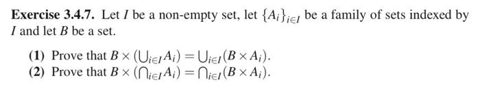 Solved Exercise 3.4.7. Let I be a non-empty set, let {Ai}iel | Chegg.com