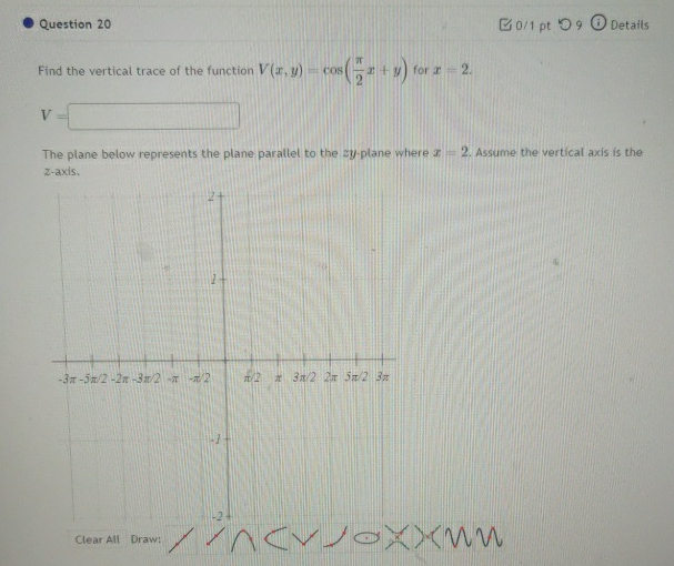 Solved Question 2001 ﻿pt 59DetailsFind the vertical trace of | Chegg.com