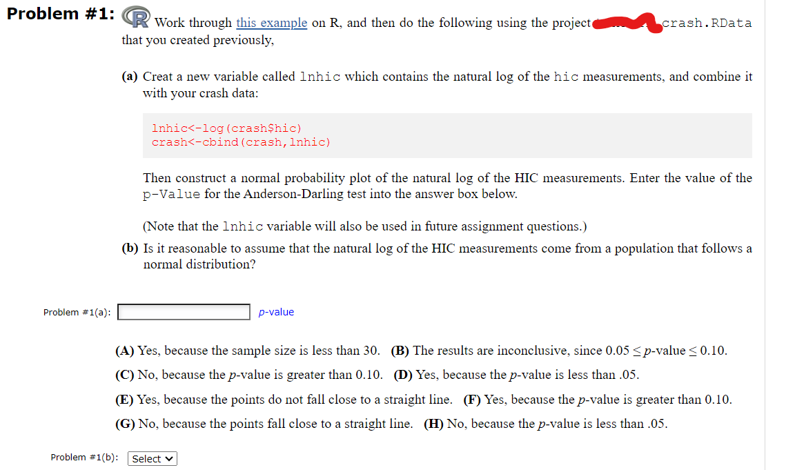 Solved Problem #1: P Work through this example on R, ﻿and | Chegg.com