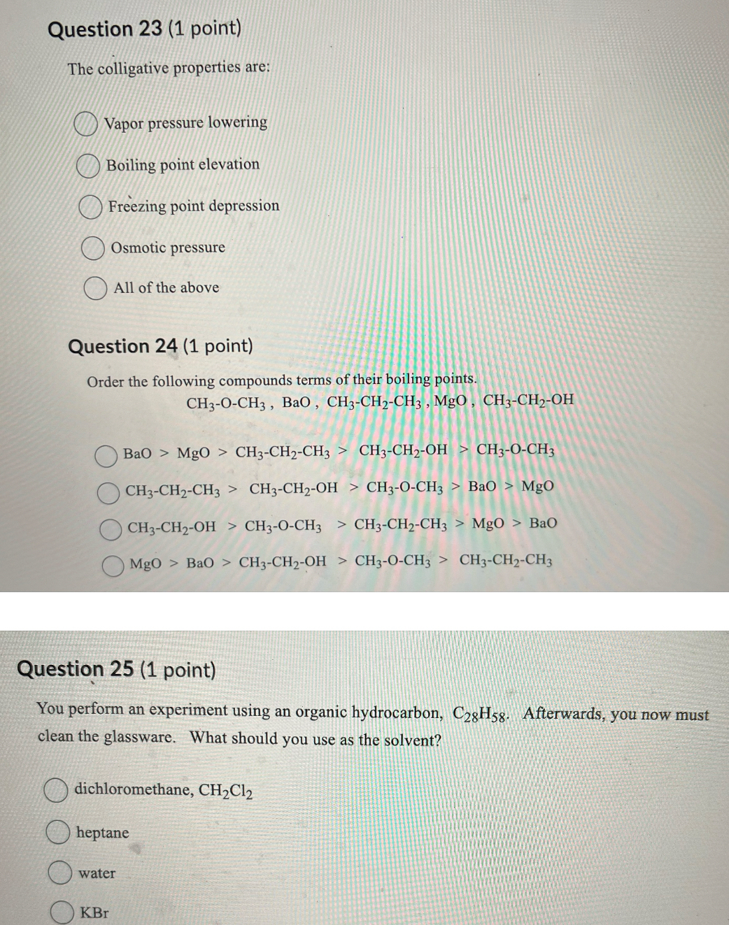 Solved Question 23 (1 ﻿point)The colligative properties | Chegg.com