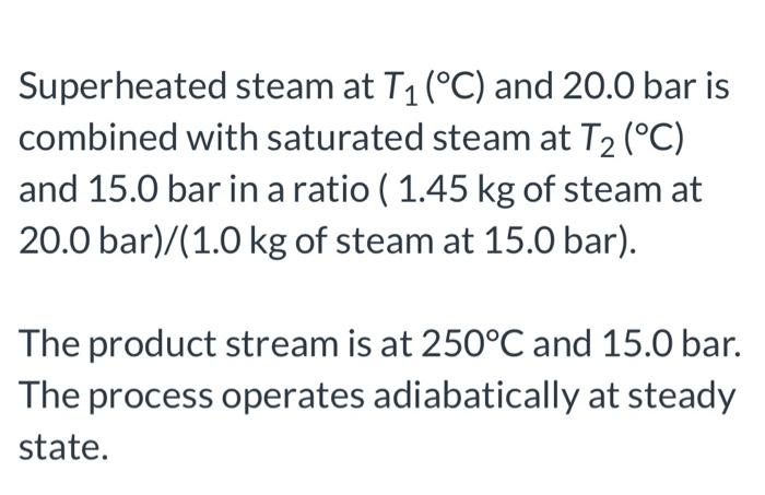 Solved Superheated steam at T1(∘C) and 20.0 bar is combined | Chegg.com