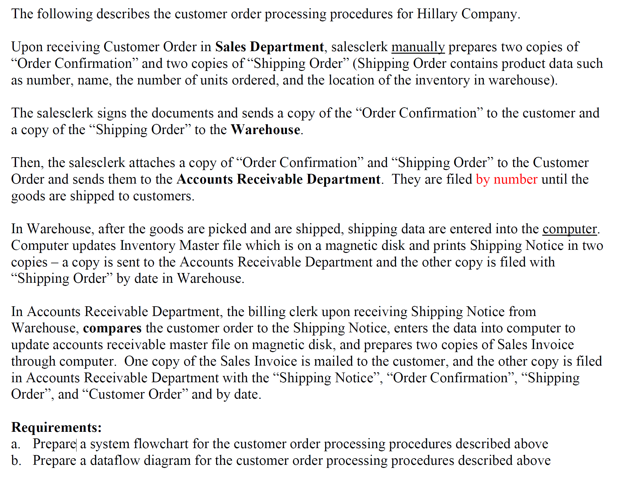 Solved The following describes the customer order processing | Chegg.com