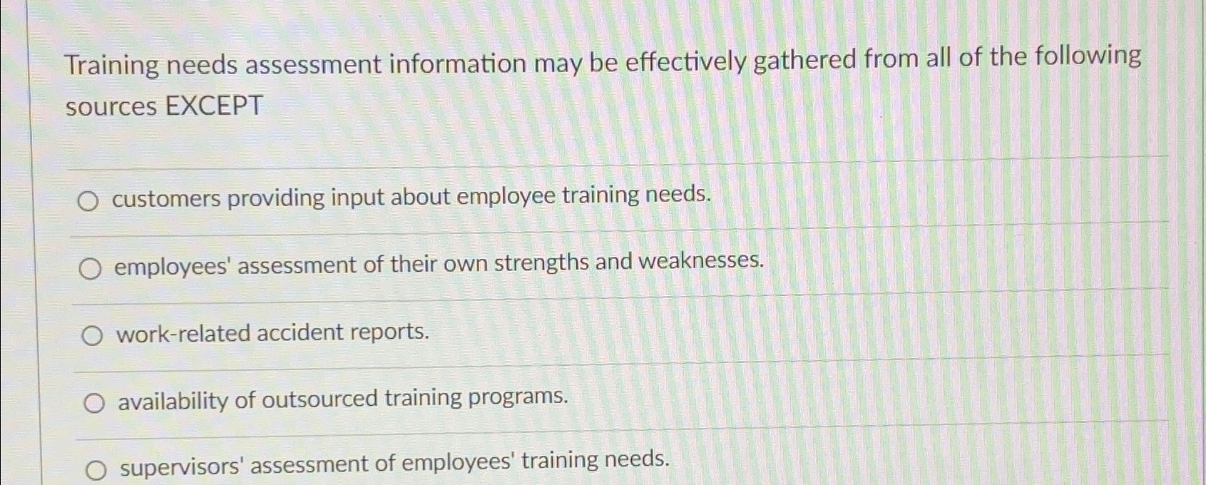 Solved Training needs assessment information may be | Chegg.com