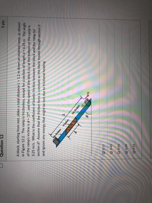 Solved Question 12 5 pts A block, starting from rest, slides | Chegg.com