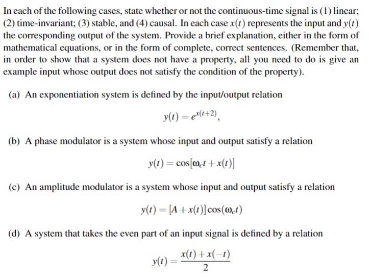 Solved In each of the following cases, state whether or not | Chegg.com