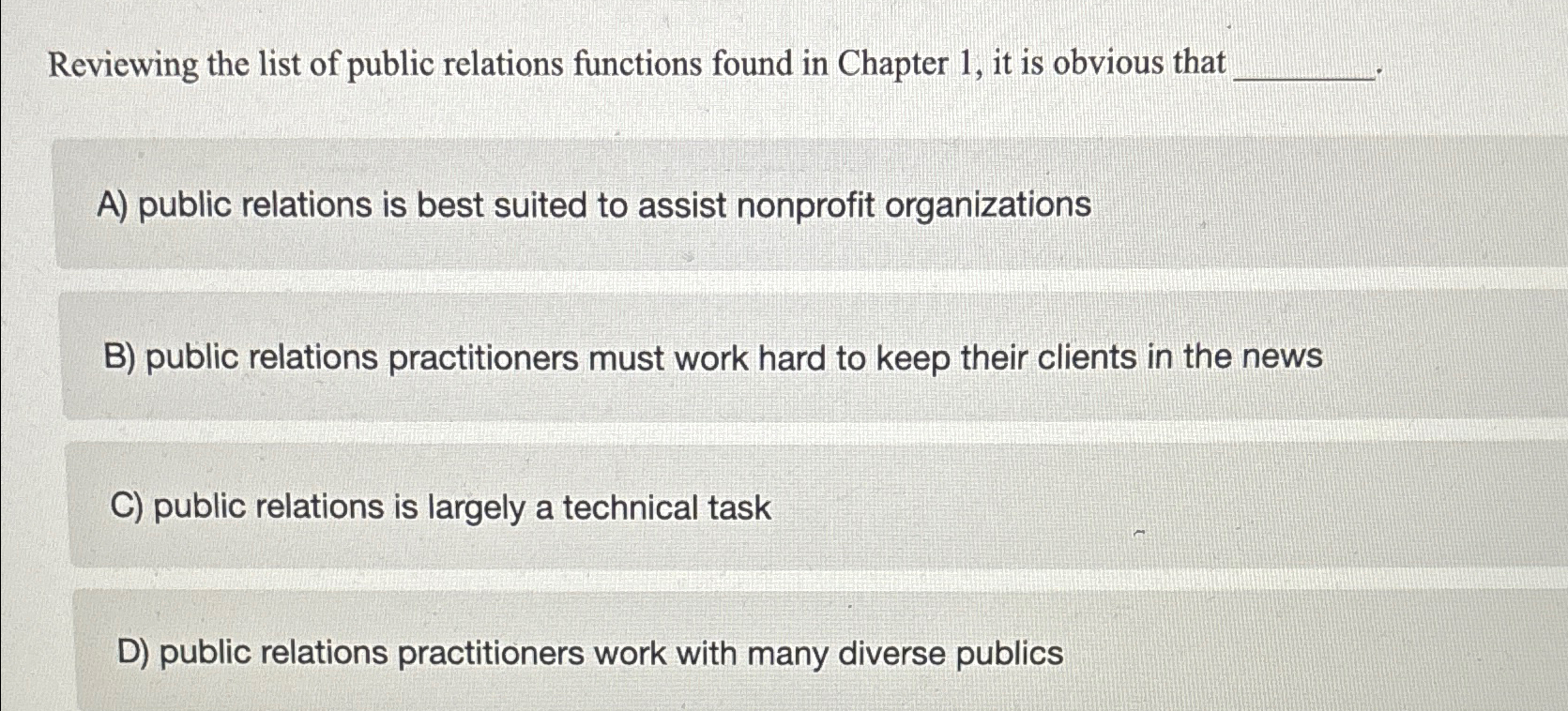 Solved Reviewing the list of public relations functions | Chegg.com