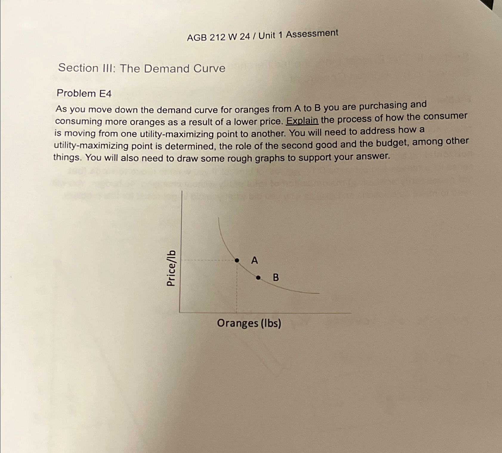 Solved AGB 212 ﻿W 24 / ﻿Unit 1 ﻿AssessmentSection III: The | Chegg.com