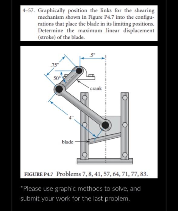 Solved 4-57. Graphically position the links for the shearing | Chegg.com