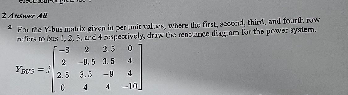 Solved 2 ﻿Answer Alla For the Y-bus matrix given in per unit | Chegg.com