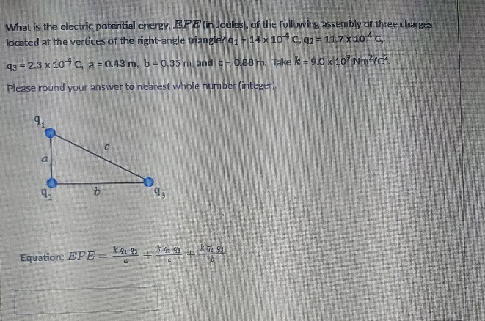 Solved What is the electric potential energy, EPE (in | Chegg.com