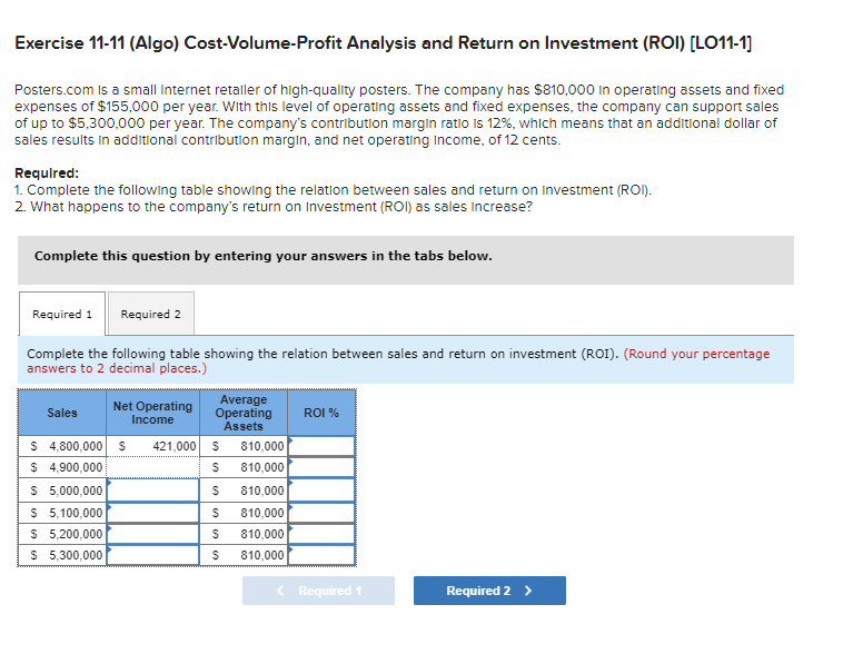 Solved Exercise 11-11 (Algo) ﻿Cost-Volume-Profit Analysis | Chegg.com