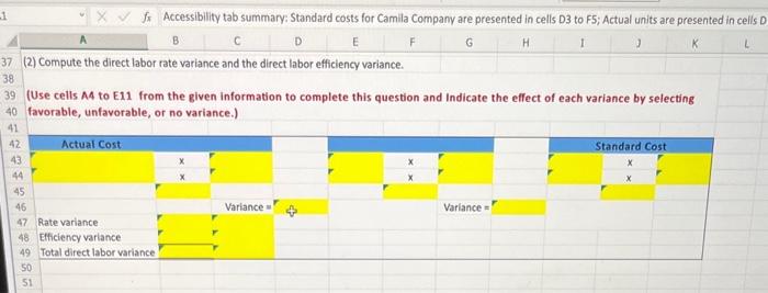 Solved fx Accessibility tab summary: Standard costs for | Chegg.com