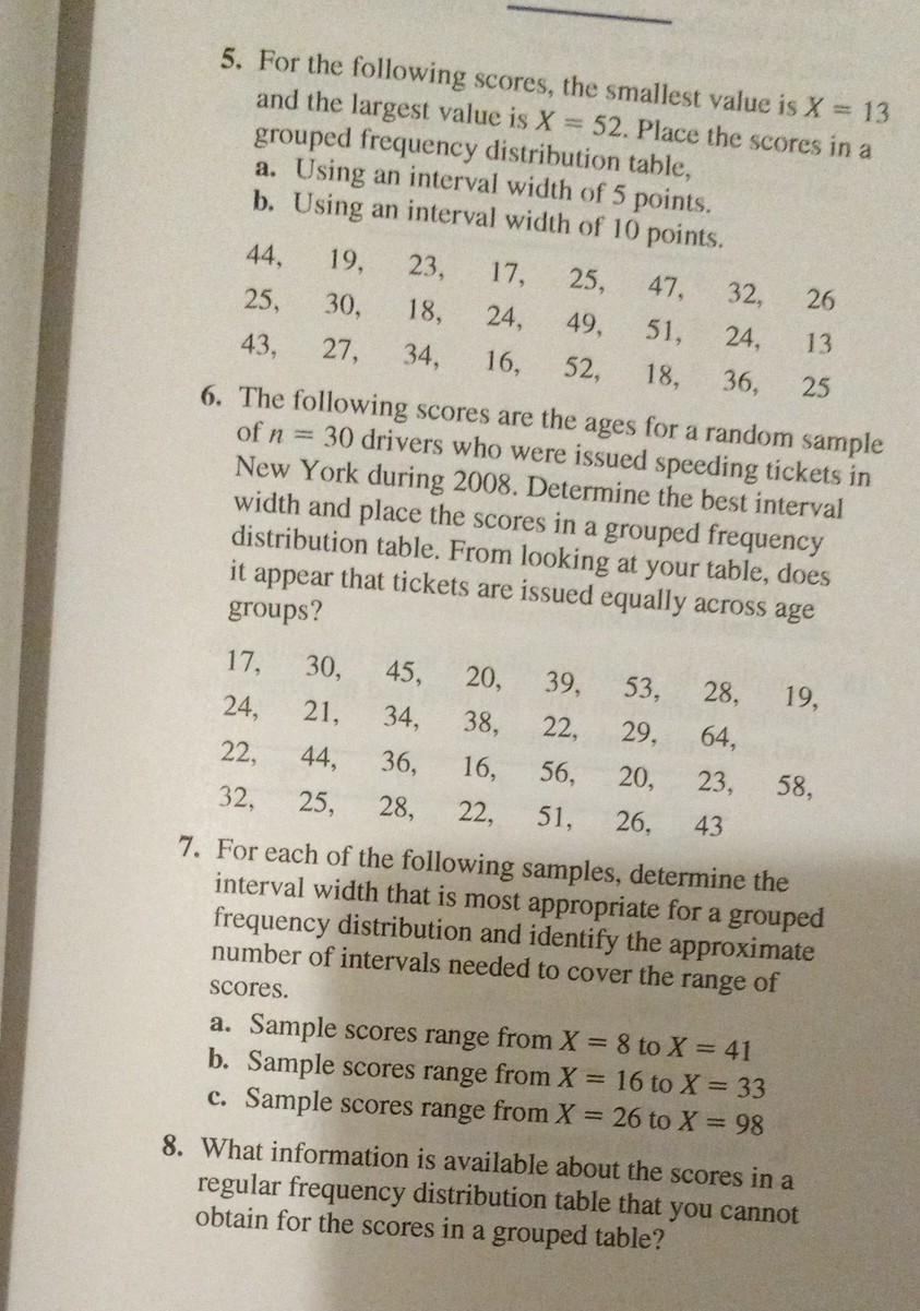 Solved 1. Place the following set of n=20 scores in a | Chegg.com