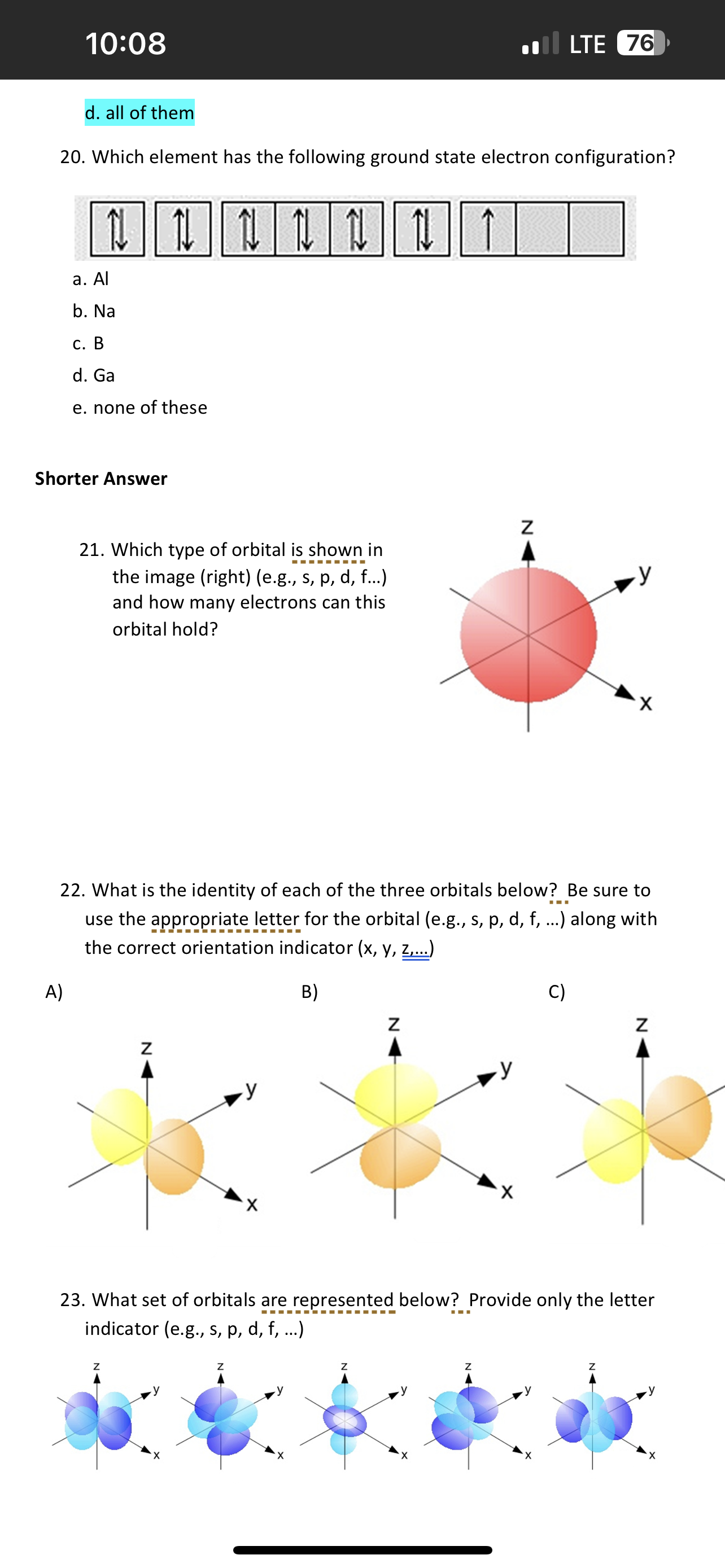 Solved d. ﻿all of themWhich element has the following ground | Chegg.com