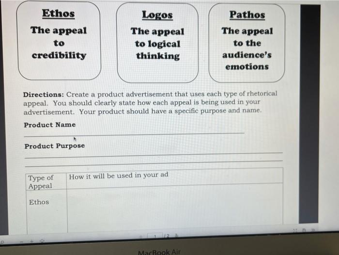 Solved Ethos The appeal to credibility Logos The appeal to | Chegg.com
