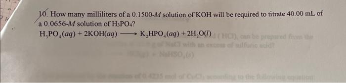 Solved How many milliliters of a 0.1500-M solution of KOH | Chegg.com