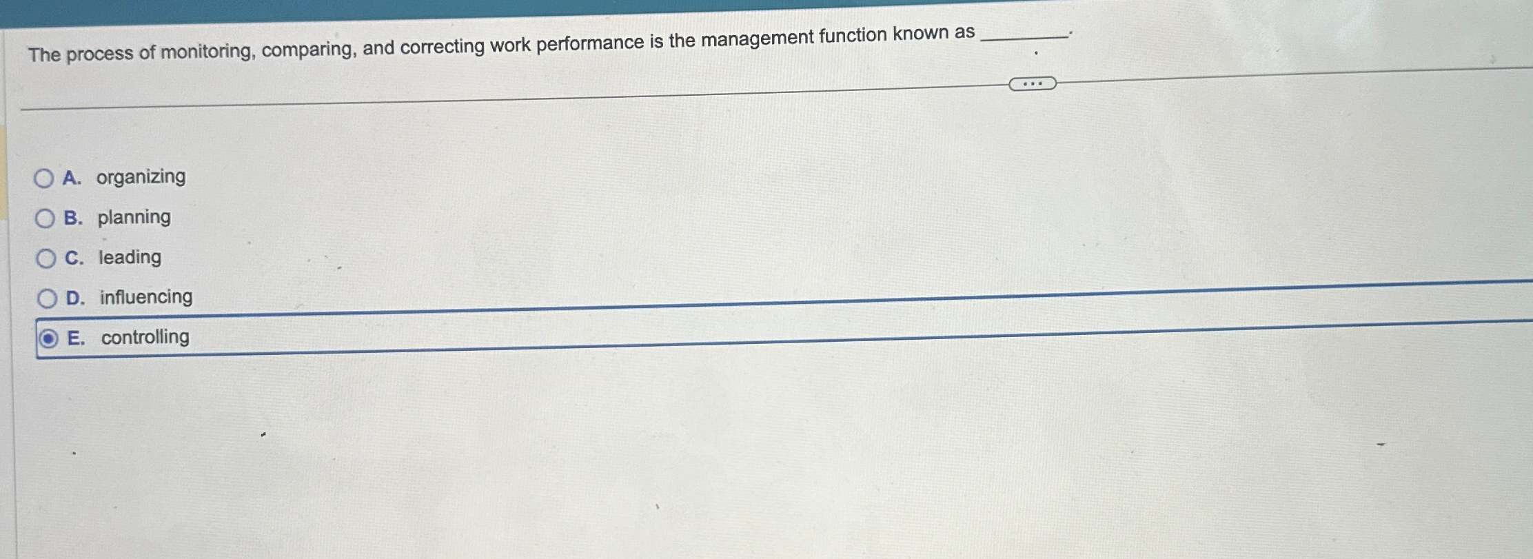 Solved The process of monitoring, comparing, and correcting | Chegg.com