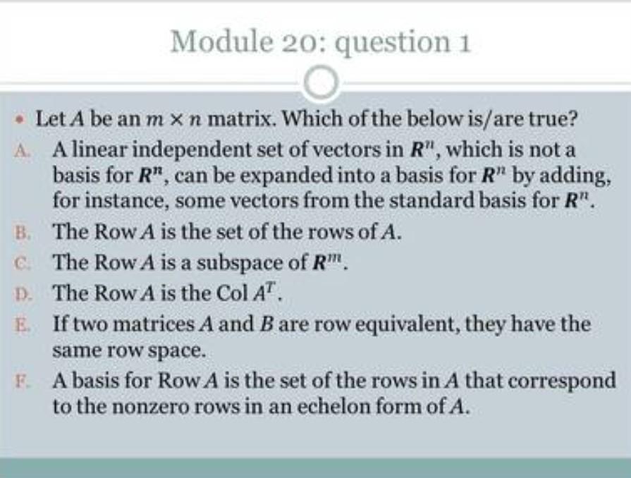 Solved Module 20: question 1 Let A be an mxn matrix. Which | Chegg.com