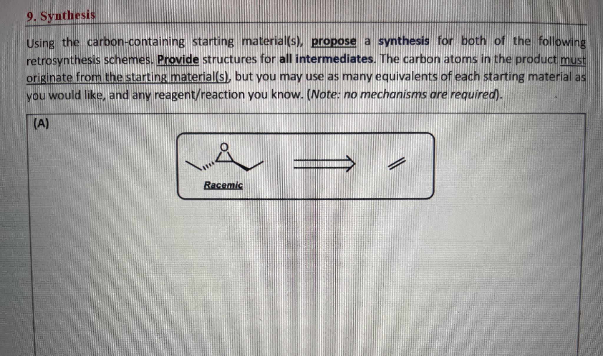 Solved SynthesisUsing the carbon-containing starting | Chegg.com